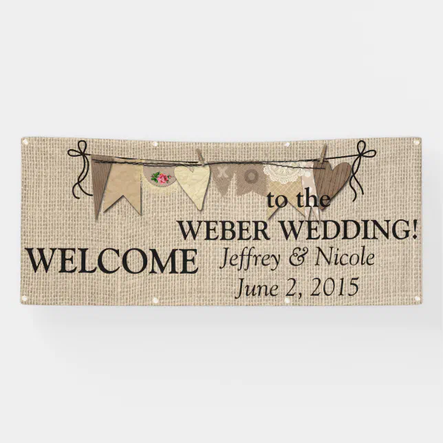 Rustic Country Burlap Wedding Banner | Zazzle