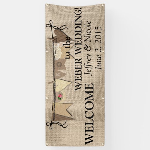 Rustic Country Burlap Wedding Banner | Zazzle