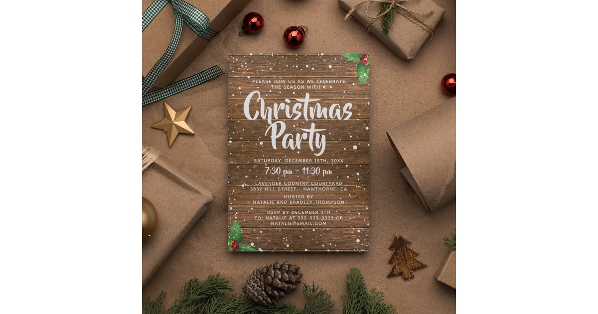 Rustic Country Business Company Christmas Party Invitation | Zazzle