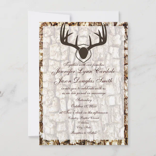 Rustic Country Camo Hunting Antlers Wedding Invite | Zazzle