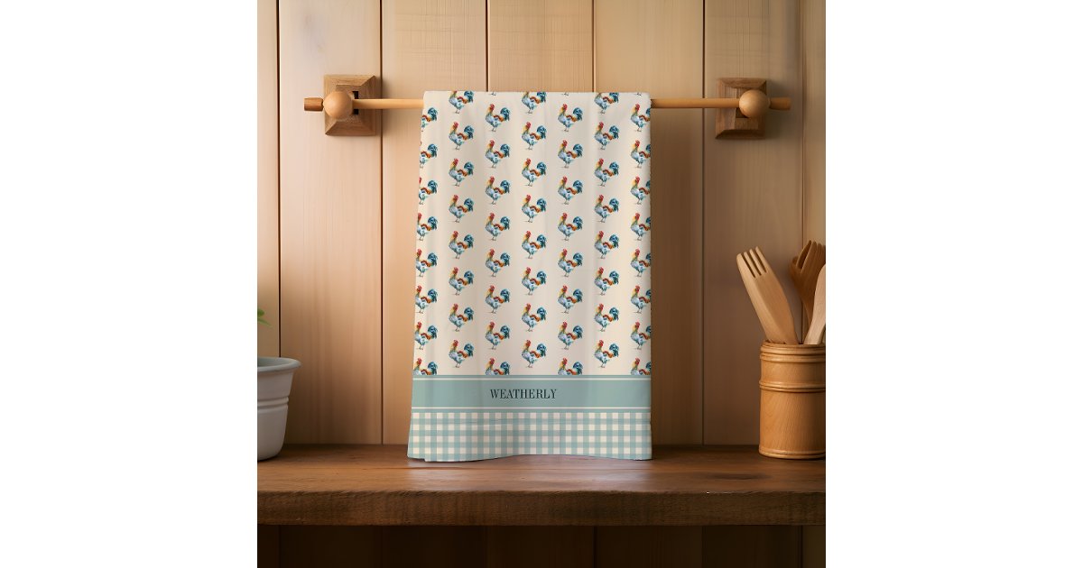 Rustic Country Checks Rooster Monogram | Name Kitchen Towel | Zazzle