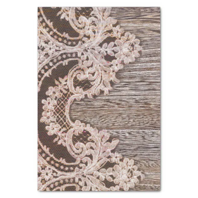 Rustic Country Chic Bohemian Wood and Lace Tissue Paper | Zazzle