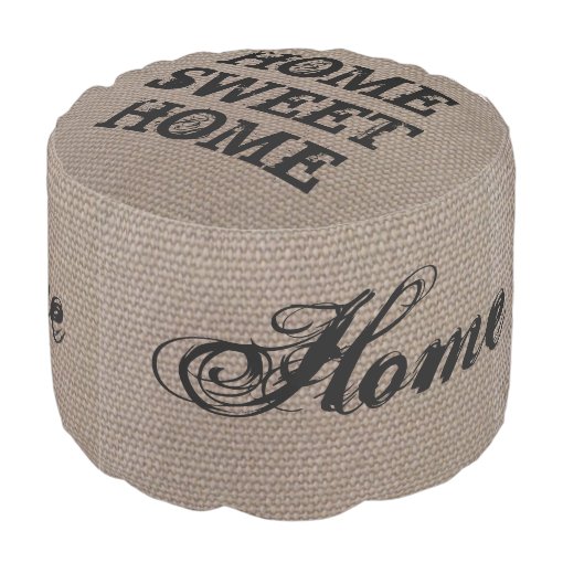Rustic country chic burlap texture round pouf | Zazzle