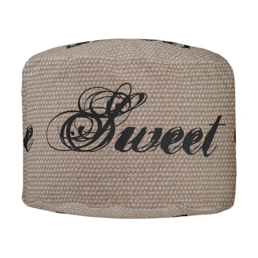 Rustic country chic burlap texture round pouf | Zazzle