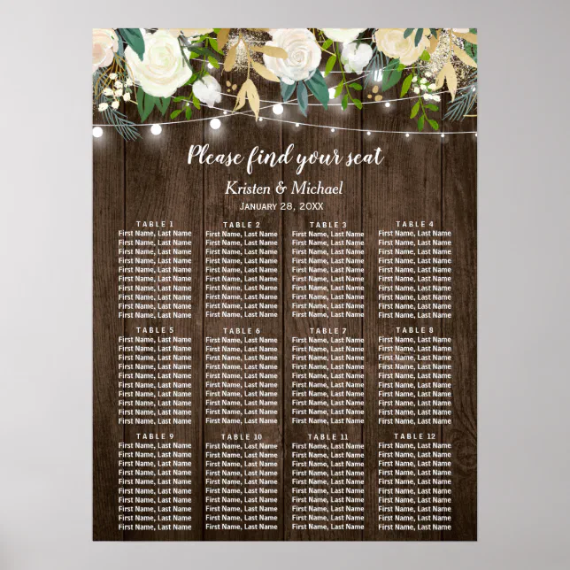 Rustic Country Chic Floral Wedding Seating Chart | Zazzle