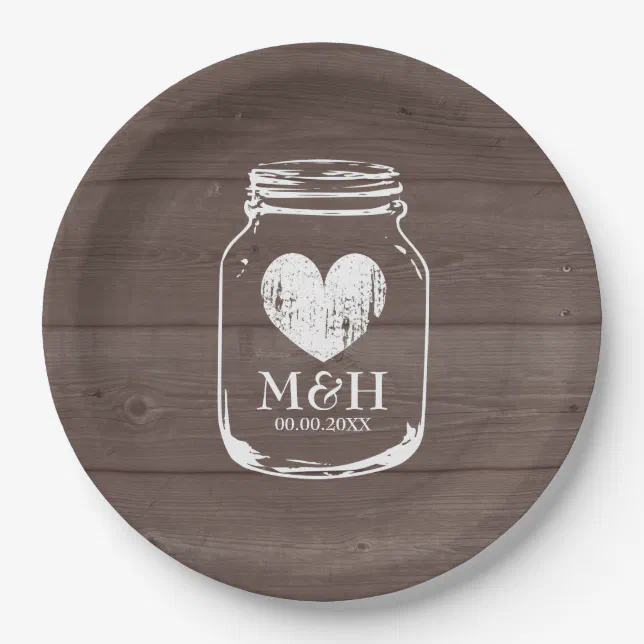 Rustic country chic mason jar wedding party plates | Zazzle