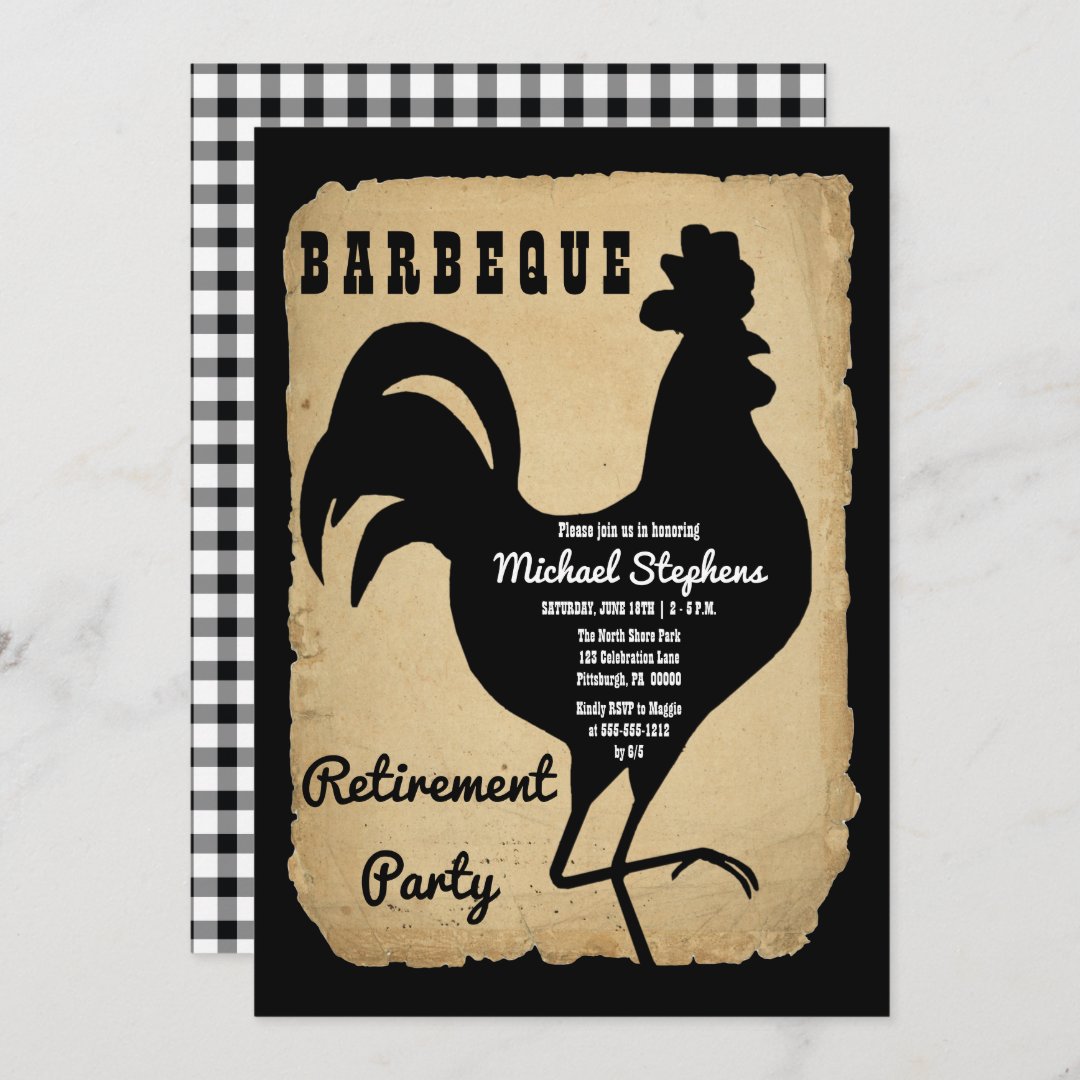 Rustic Country Chicken Barbeque Retirement Party Invitation | Zazzle