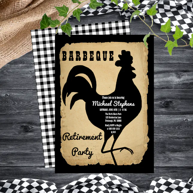 Rustic Country Chicken Barbeque Retirement Party Invitation | Zazzle