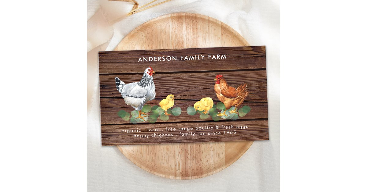 Rustic Country Chicken Farm Fresh Eggs Watercolor Business Card | Zazzle