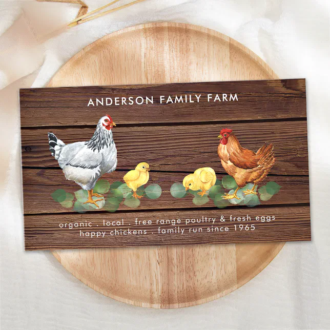 Rustic Country Chicken Farm Fresh Eggs Watercolor Business Card | Zazzle