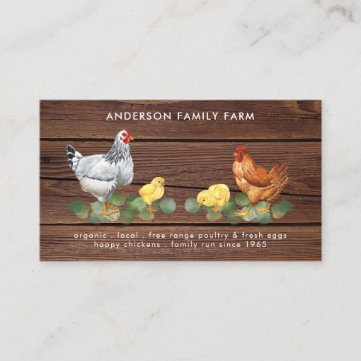 Rustic Country Chicken Farm Fresh Eggs Watercolor Business Card | Zazzle