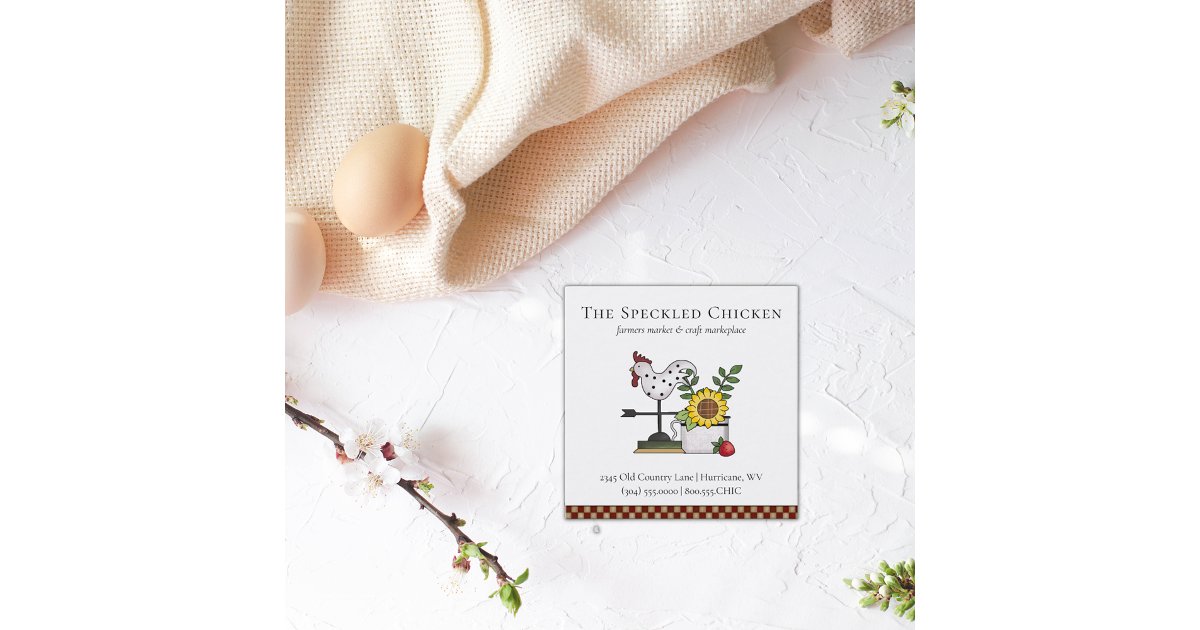 Rustic Country Chicken Rooster QR code Square Bus Square Business Card ...
