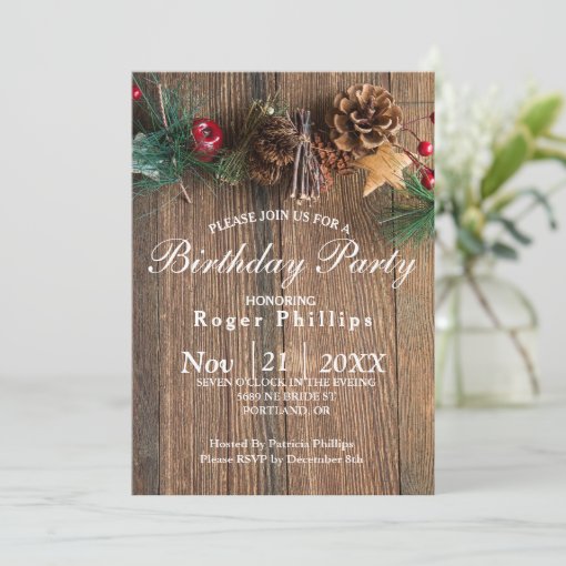 Rustic Country Christmas Birthday Party Invitation | Zazzle