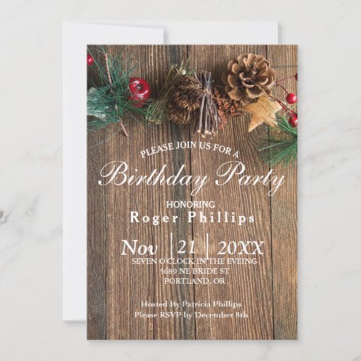 Rustic Country Christmas Birthday Party Invitation | Zazzle