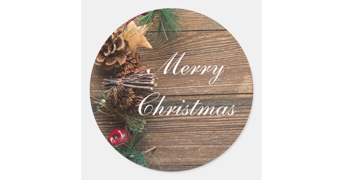 Rustic Country Christmas Classic Round Sticker | Zazzle