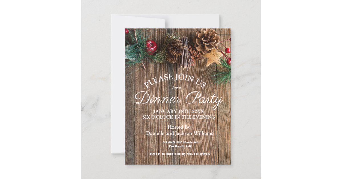 Rustic Country Christmas Dinner Party Invitation | Zazzle