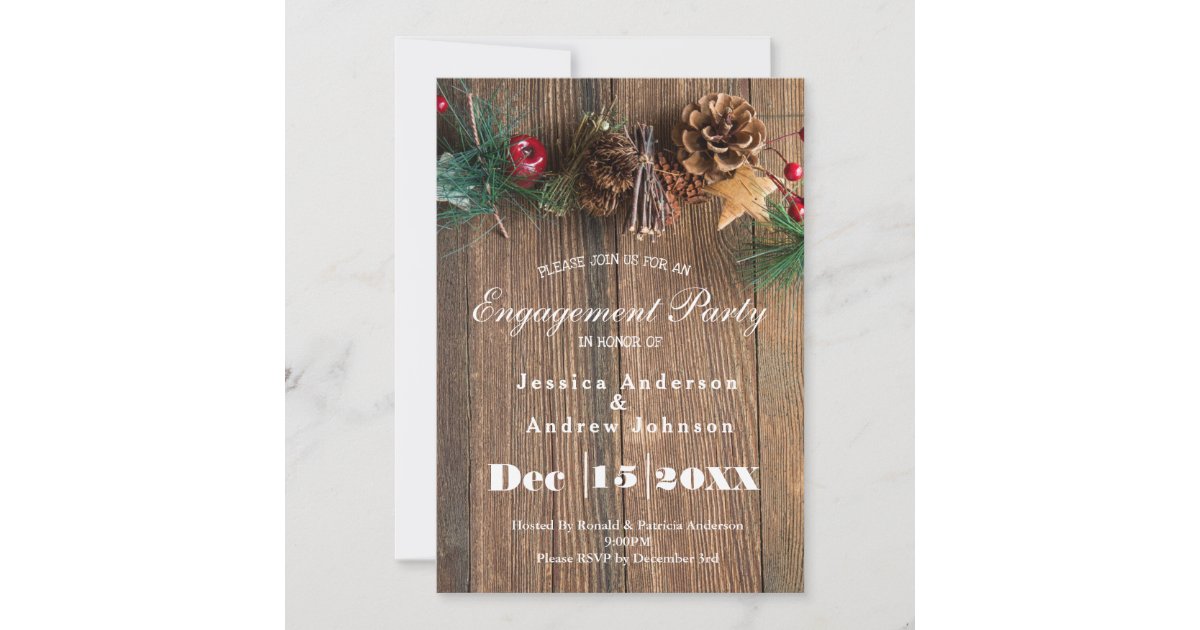 Rustic Country Christmas Engagement Party Invitation | Zazzle
