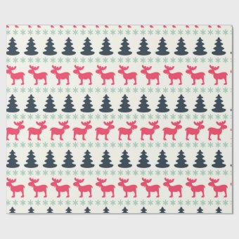 Rustic Country Christmas Holiday Moose & Tree Wrapping Paper | Zazzle