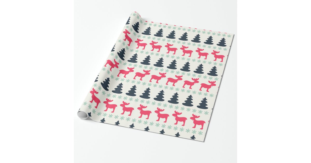 Rustic Country Christmas Holiday Moose & Tree Wrapping Paper | Zazzle