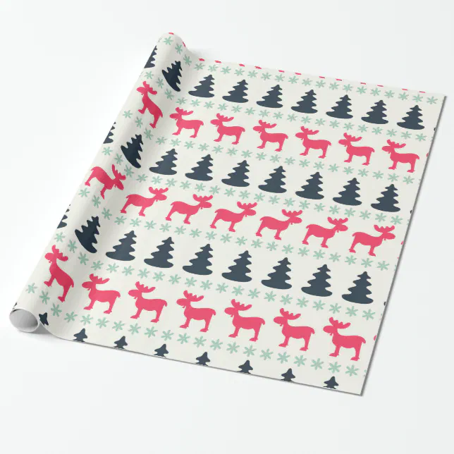 Rustic Country Christmas Holiday Moose & Tree Wrapping Paper | Zazzle