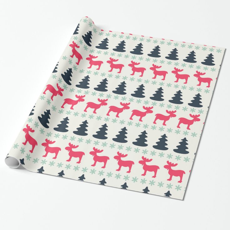 Rustic Country Christmas Holiday Moose & Tree Wrapping Paper | Zazzle