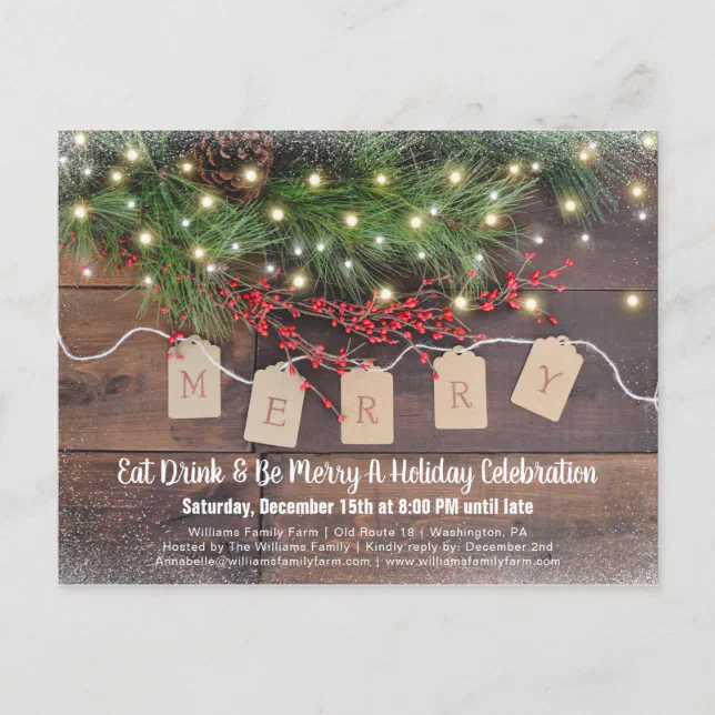 Rustic Country Christmas Holiday Party Invitation | Zazzle