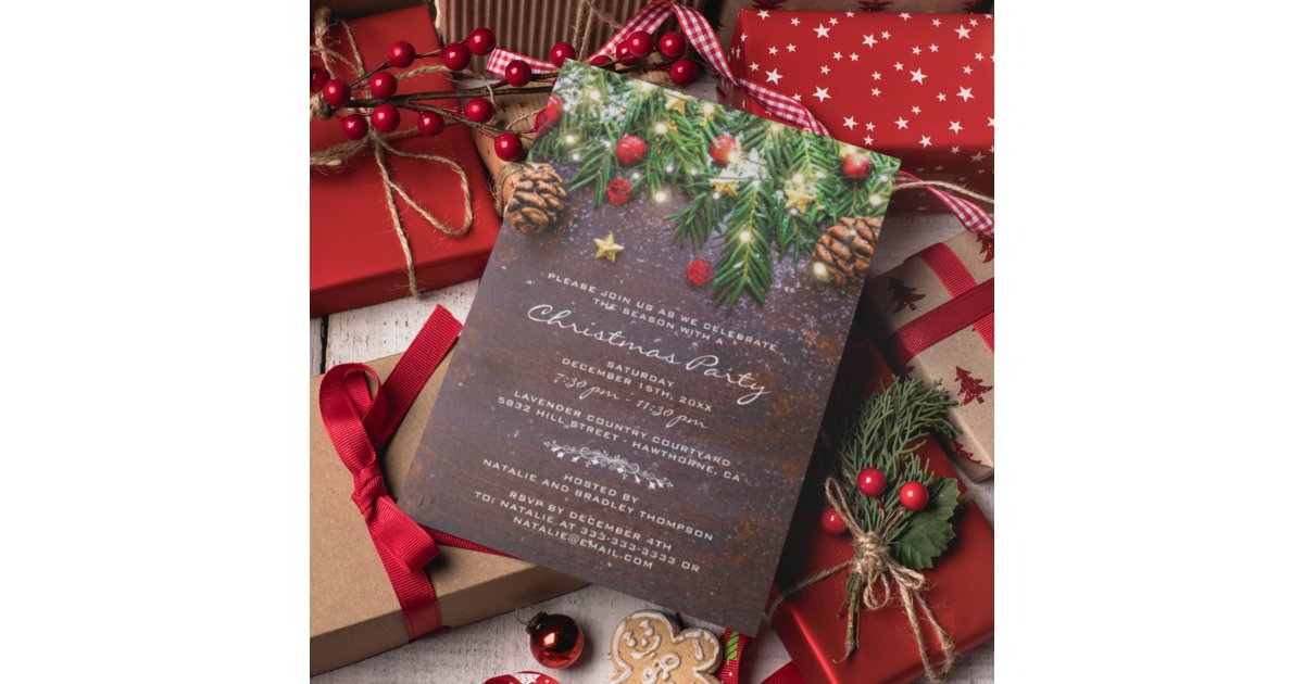 Rustic Country Christmas Holiday Party Invitation | Zazzle