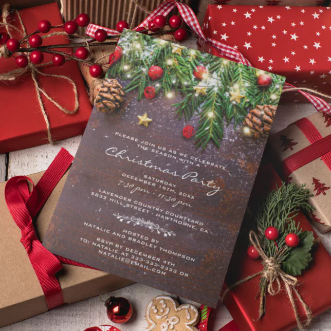 Rustic Country Christmas Holiday Party Invitation | Zazzle
