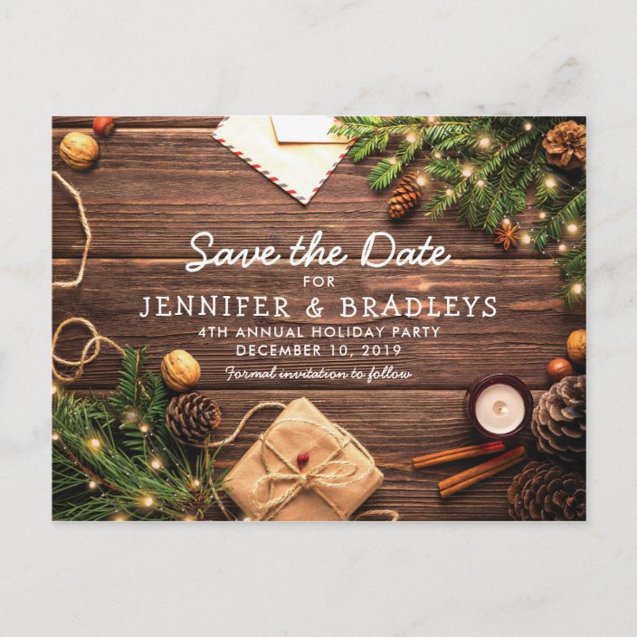 Rustic Country Christmas Holiday Save the Date Announcement Postcard ...