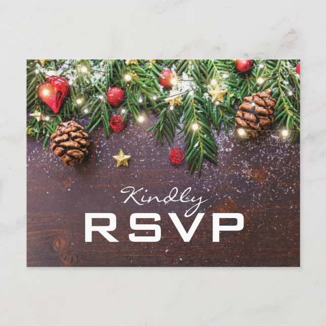 Rustic Country Christmas Holiday Winter RSVP Invitation Postcard | Zazzle