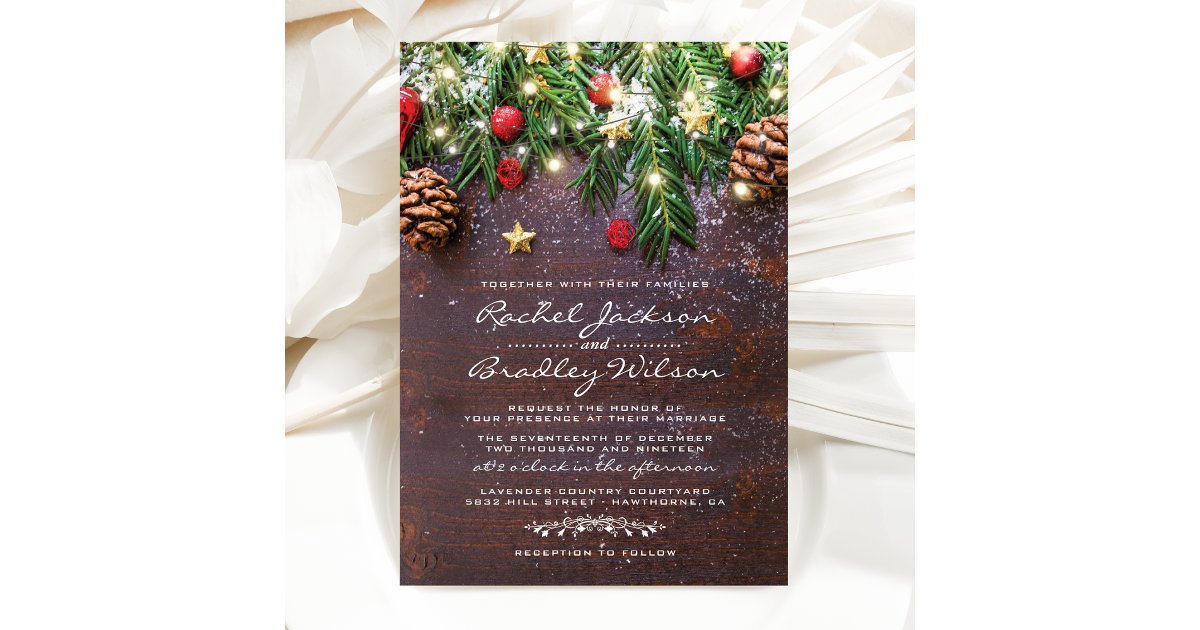 Rustic Country Christmas Holiday Winter Wedding Invitation | Zazzle