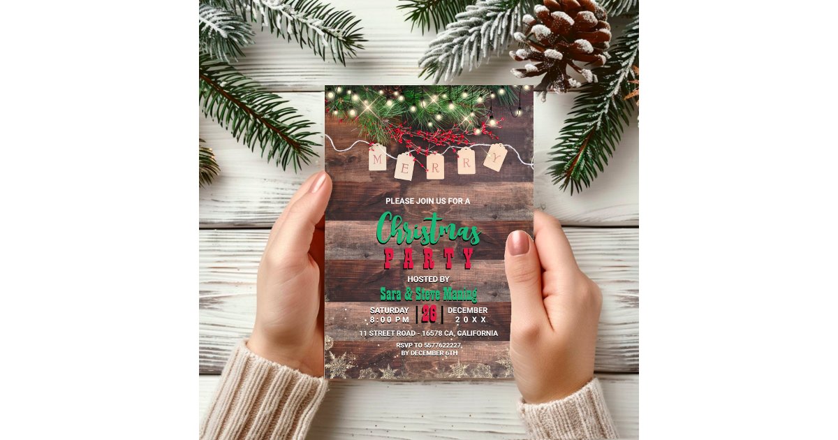 Rustic Country Christmas lights floral Party Invitation | Zazzle