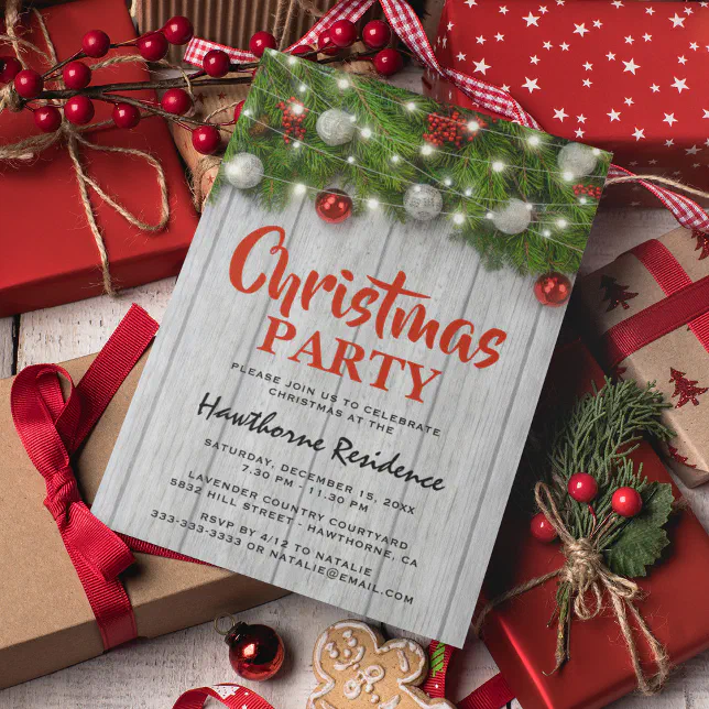 Rustic Country Christmas Party Invitation | Zazzle