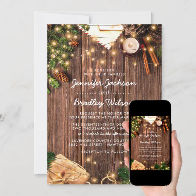 Rustic Country Christmas Themed Wedding Invitation | Zazzle
