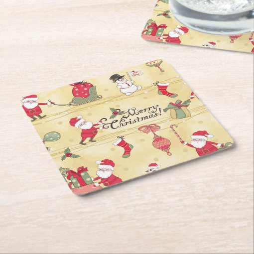 Rustic Country Christmas Vintage Style Square Paper Coaster | Zazzle