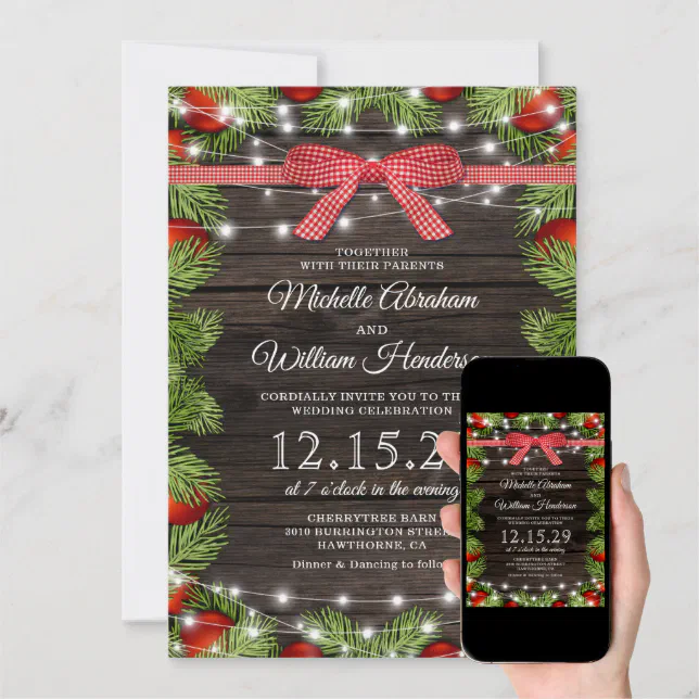 Rustic Country Christmas Wedding Invitation | Zazzle