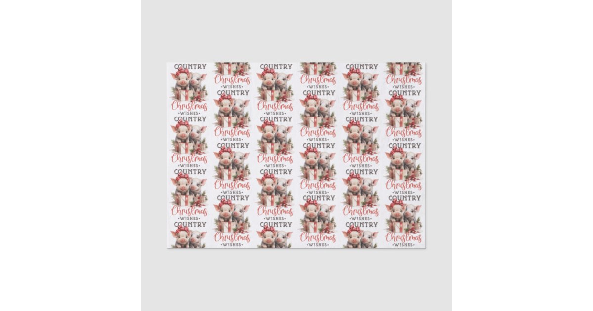 Rustic Country Christmas Wishes Cute Pig Tissue Paper | Zazzle