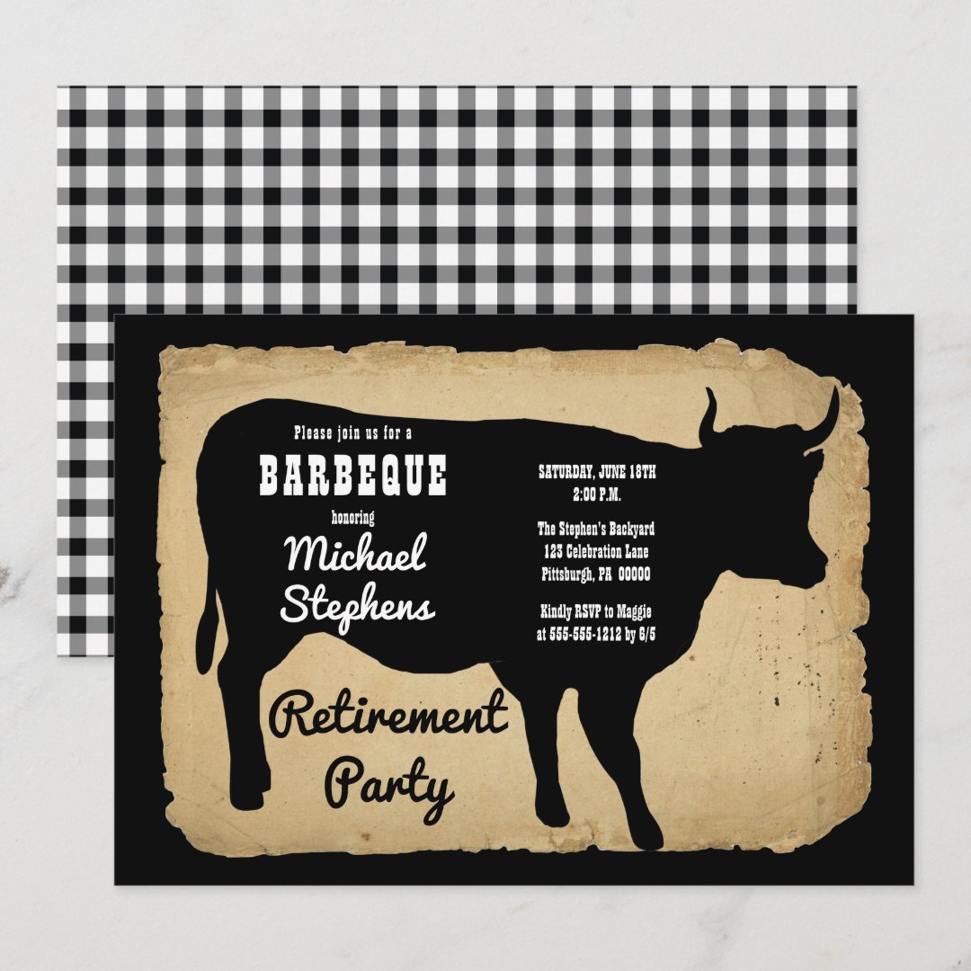 Rustic Country Cow BBQ Retirement Party Invitation | Zazzle