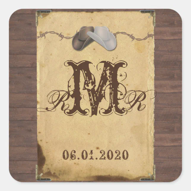 Rustic Country Cowboy Hats Monogram Sticker | Zazzle