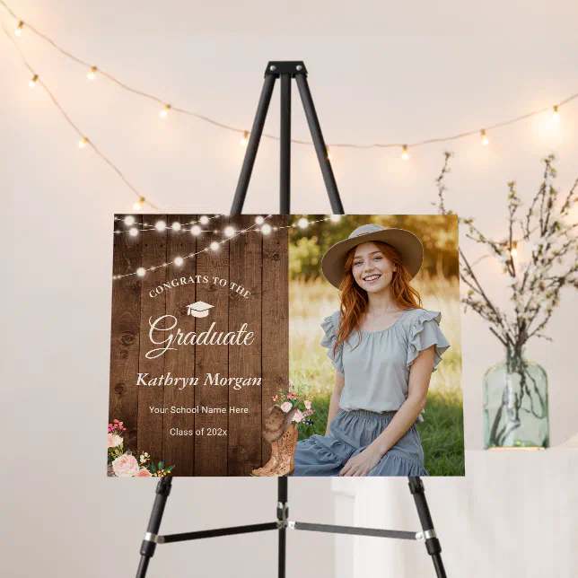 Rustic Country Cowgirl Boots Photo Graduation Foam Board | Zazzle