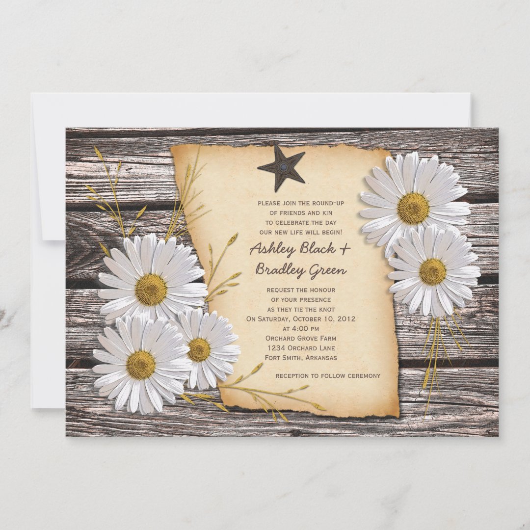 Rustic Country Daisy Wedding Invitation | Zazzle