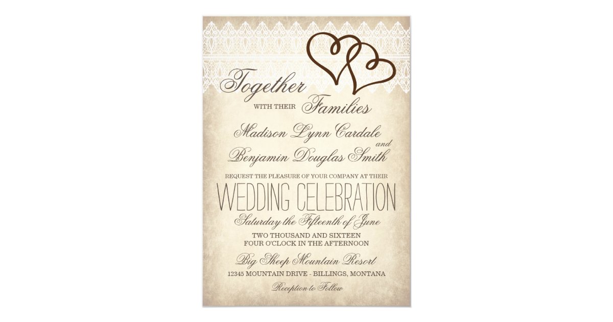 Rustic Country Double Hearts Wedding Invitations | Zazzle.com