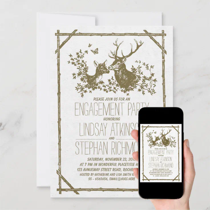 Rustic country engagement party invites with deer | Zazzle