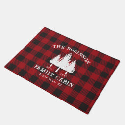 Rustic Country Family Cabin Tree Red Buffalo Plaid Doormat | Zazzle