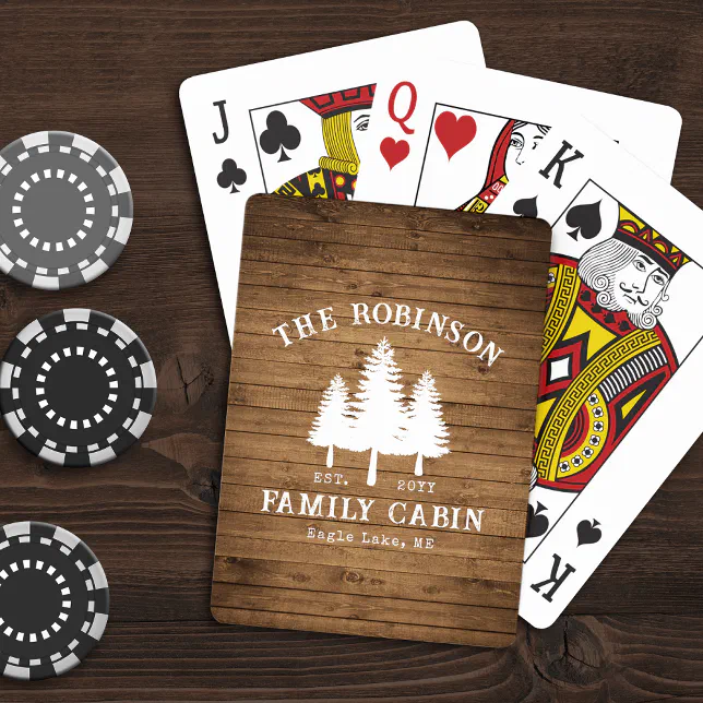Rustic Country Family Cabin Trees Wood Plank Print Poker Cards | Zazzle