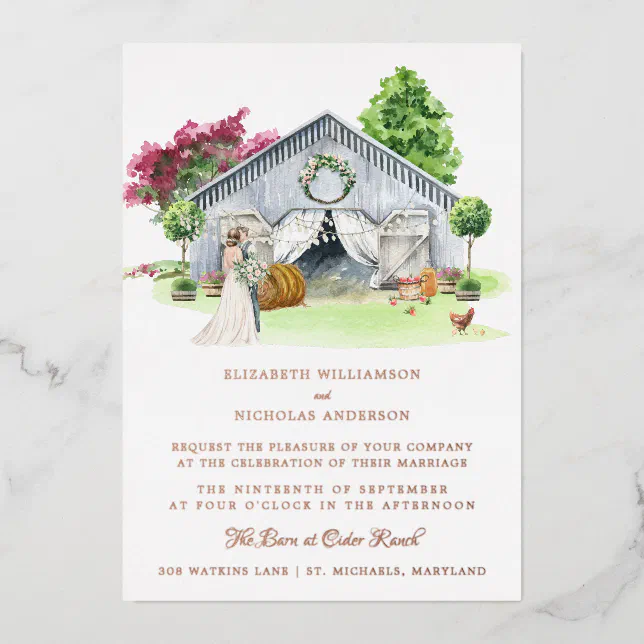 Rustic Country Farm | Elegant Barn Wedding Foil Invitation | Zazzle