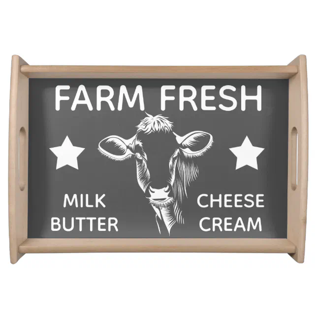 Rustic Country Farm Fresh Diary Cow Serving Tray | Zazzle