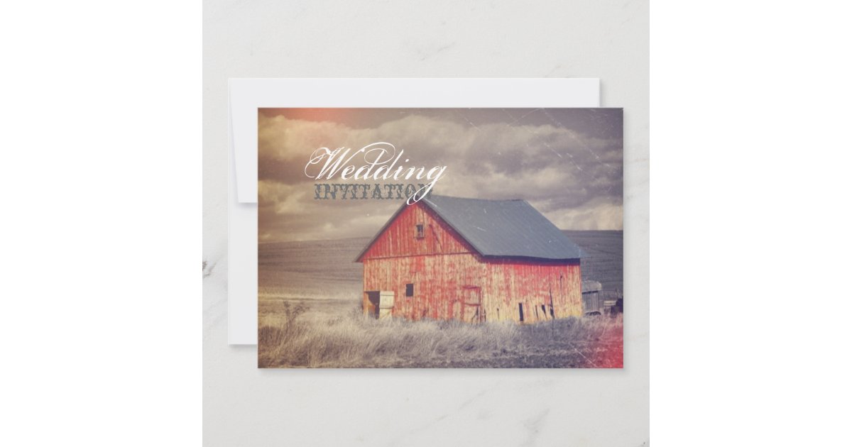 Rustic country farm red barn wedding invitation | Zazzle