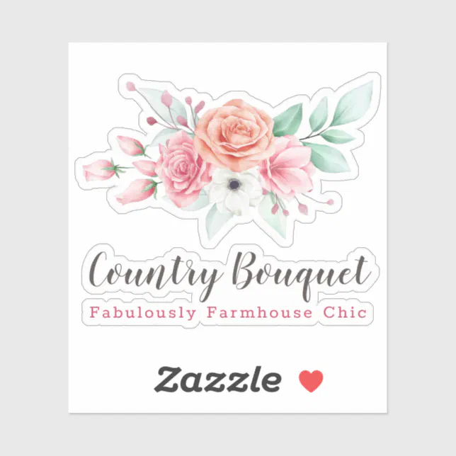 Rustic Country Farmhouse Floral Rose Boutique Logo Sticker | Zazzle