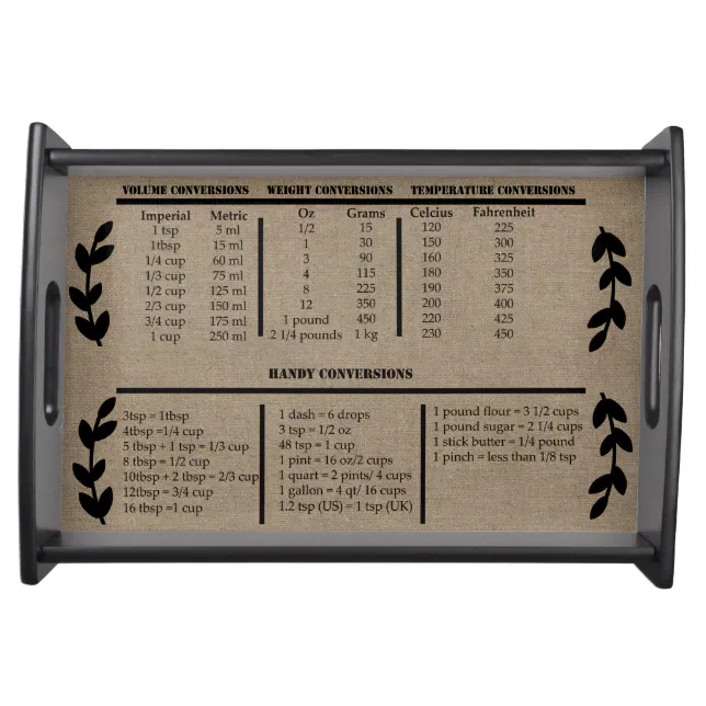 Rustic Country Farmhouse Kitchen Conversion Charts Serving Tray | Zazzle